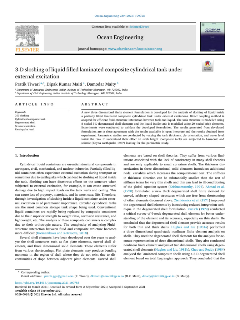 3-D Sloshing in Composite Tanks | PDF | Finite Element Method | Mechanics