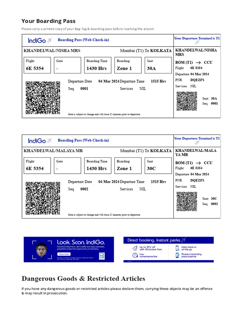 Boarding pass BOM CCU X 2 | PDF | Aviation