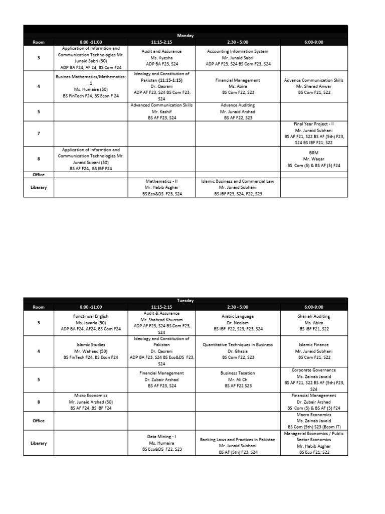Time Table Dep of Eco Ad Com F24, S25 | PDF | Economies | Business
