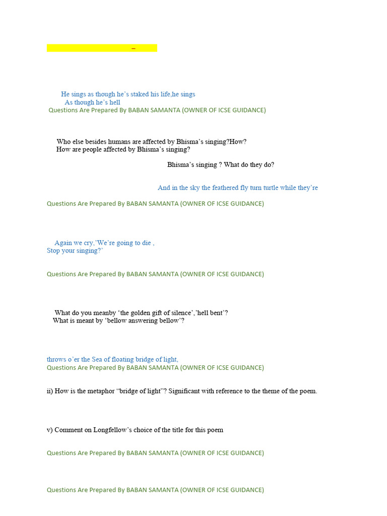 English Literature Poem Question Bank Important Predictions | PDF