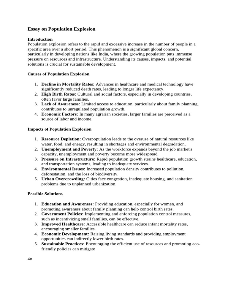 Essay On Population Explosion | PDF | Developing Country | Sustainability