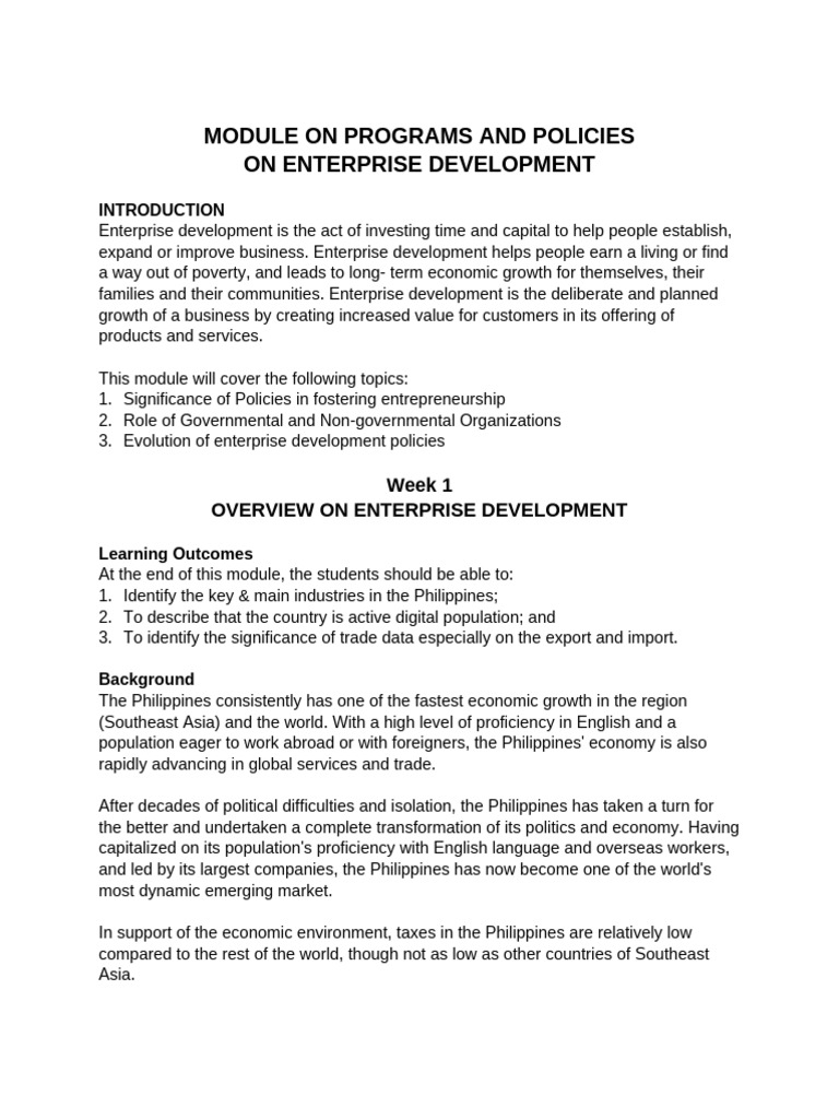 Program & Policies On Enterprise Development | PDF | Entrepreneurship | Enterprise Resource Planning