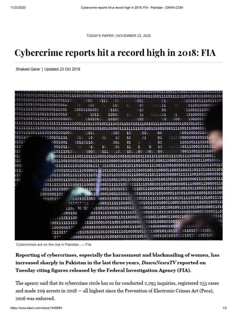 Cybercrime Reports Hit a Record High in 2018_ FIA - Pakistan - DAWN.com ...