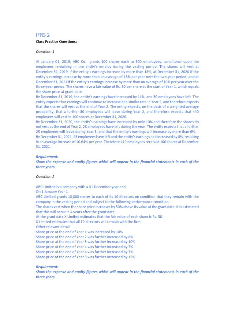 4. IFRS 2 Lecture 2 PQs | PDF | Option (Finance) | Vesting