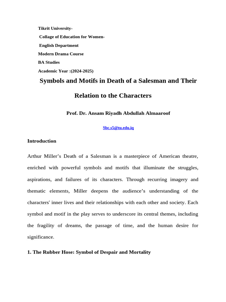 Symbols and Motifs in Death of a Salesman | PDF
