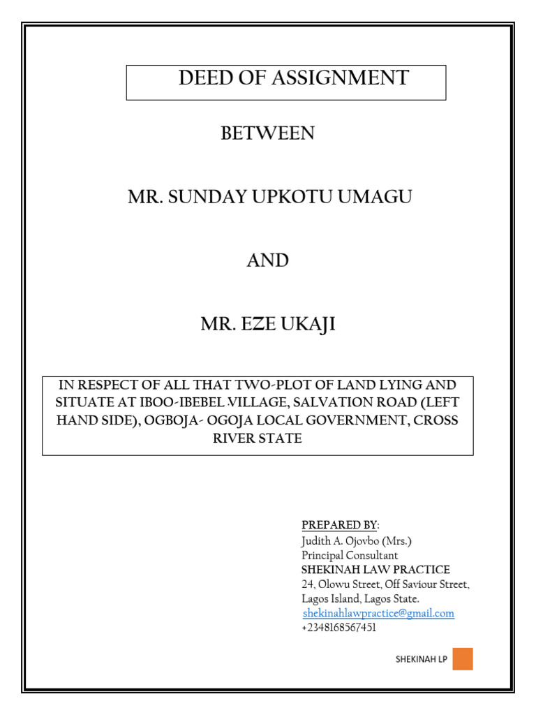 DEED OF ASSIGNMENT - Mr. Eze Ukaji | PDF | Assignment (Law) | Contract Law