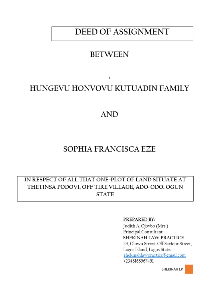 Deed of Assignment for Ogun Land Plot | PDF | Assignment (Law) | Civil ...