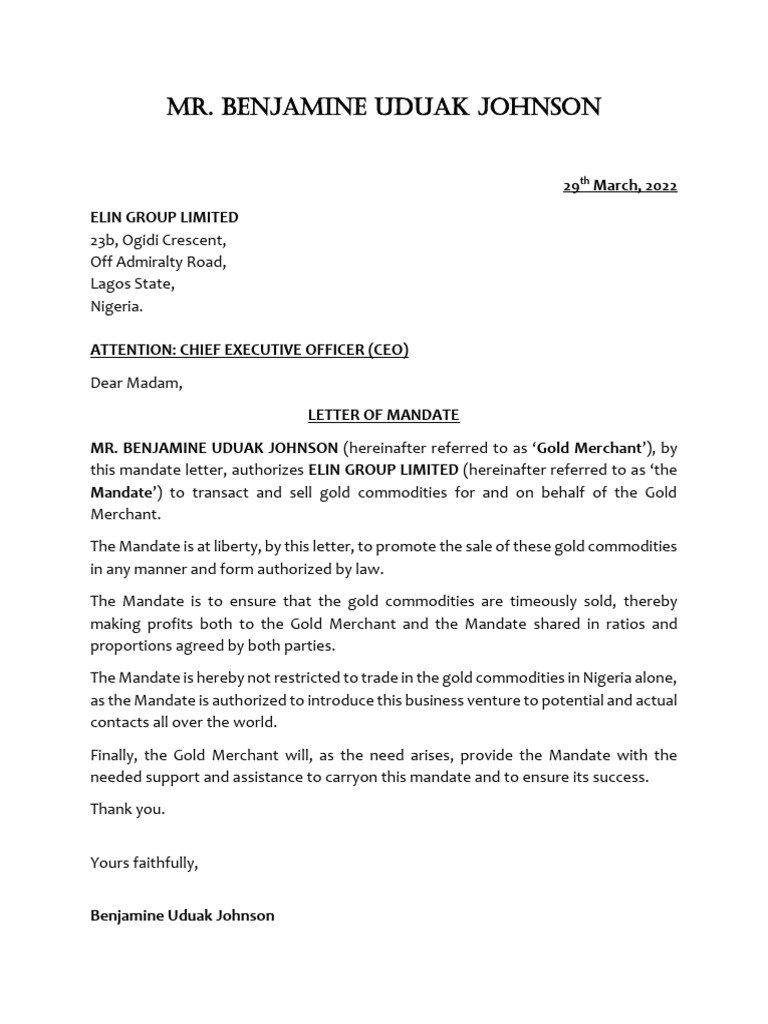 Letter of Mandate - Elin Group | PDF
