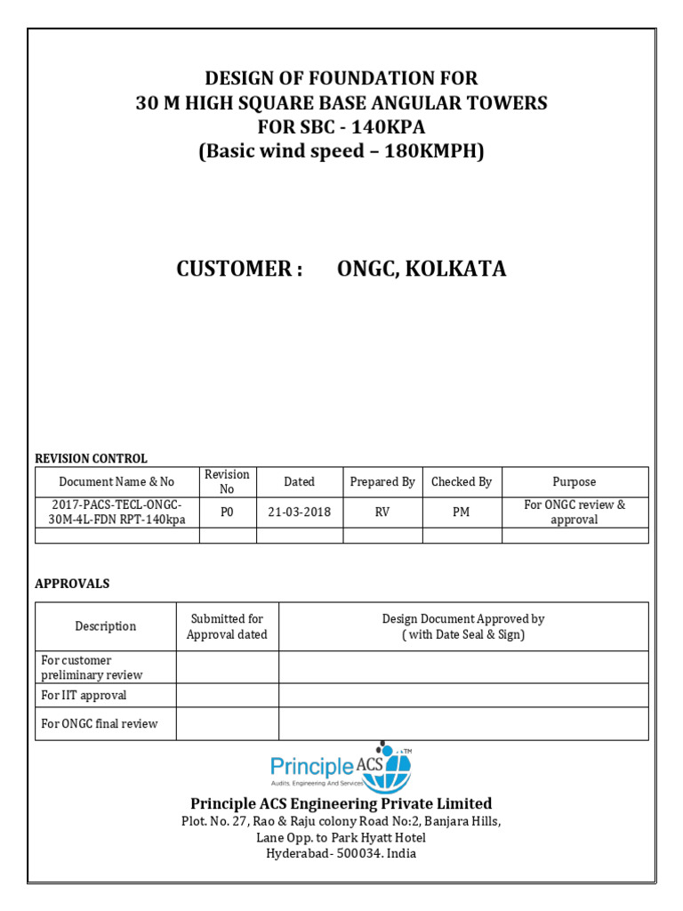 4 Legged 30m Tower Foundation Design Report (140KPA) | PDF | Foundation ...