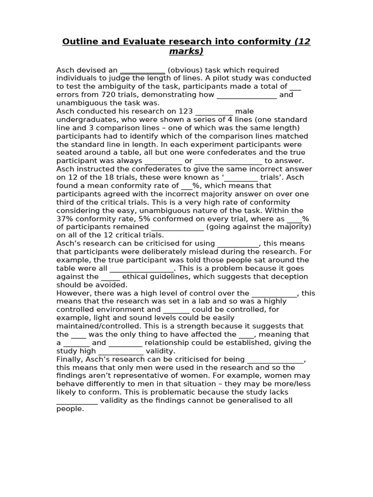 Outline and Evaluate Research Into Conformity | PDF | Conformity ...