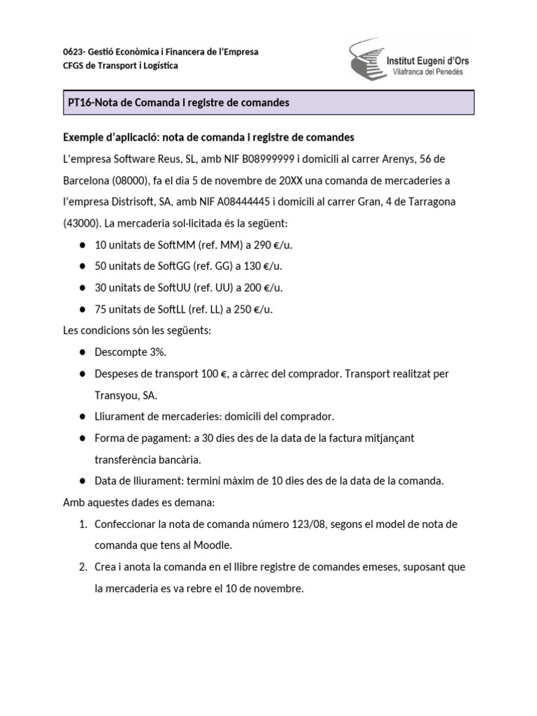 PT16-Nota de Comanda I Registre de Comandes | PDF