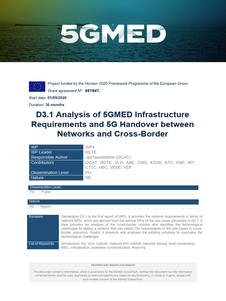 D3.1 Analysis of 5GMED Infrastructure Requirements and 5G Handover ...