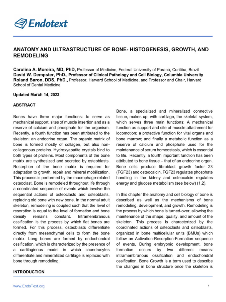 Anatomy and Ultrastructure of Bone Histogenesis Growth and Remodeling ...