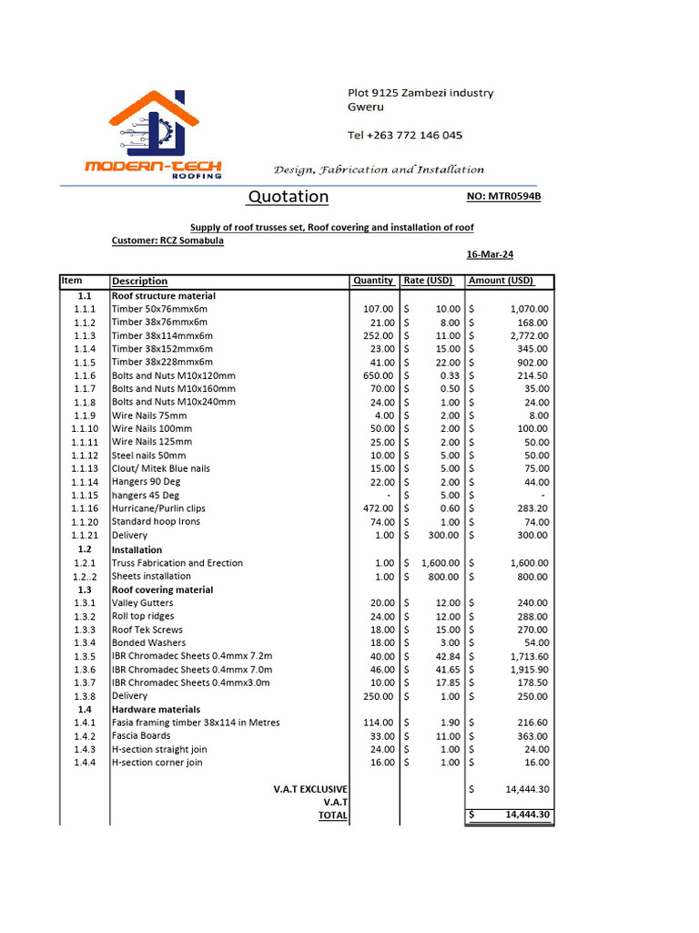 Roof Trusses Quotation and Installation | PDF | Screw | Building Engineering