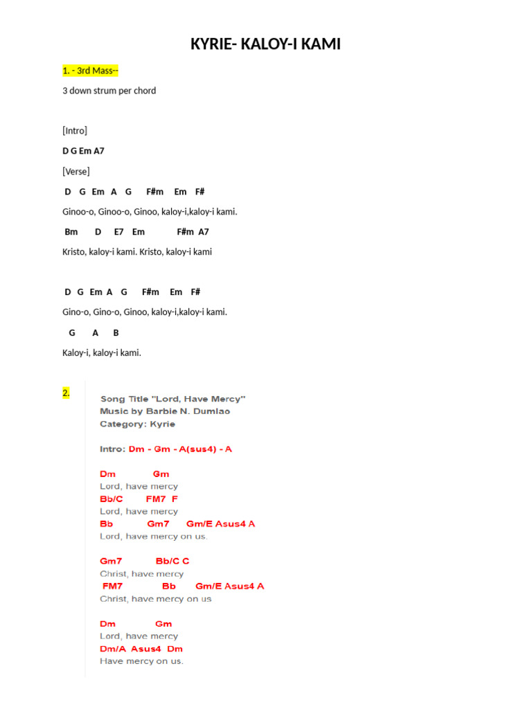 Kyrie Kaloy-i Kami Lyrics and Chords | PDF