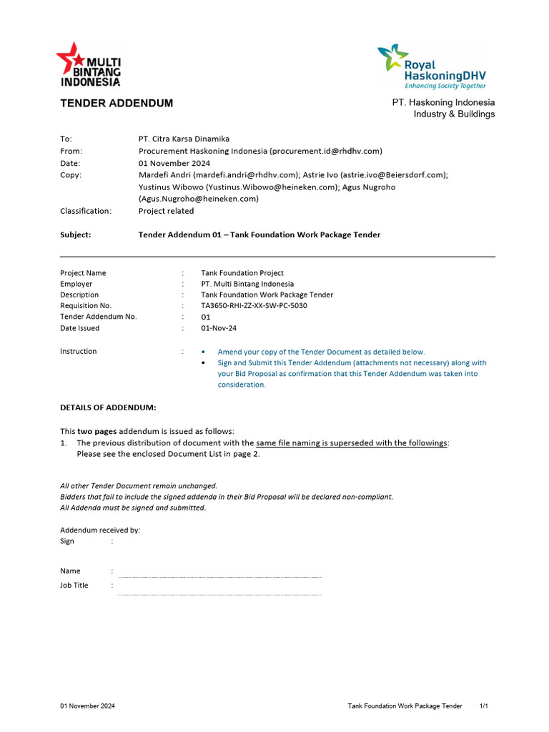 TA3650.Tender Addendum 01 (CKD) | PDF | Building Engineering | Building ...