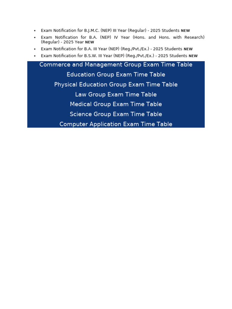 Davv Exam Time Table | PDF