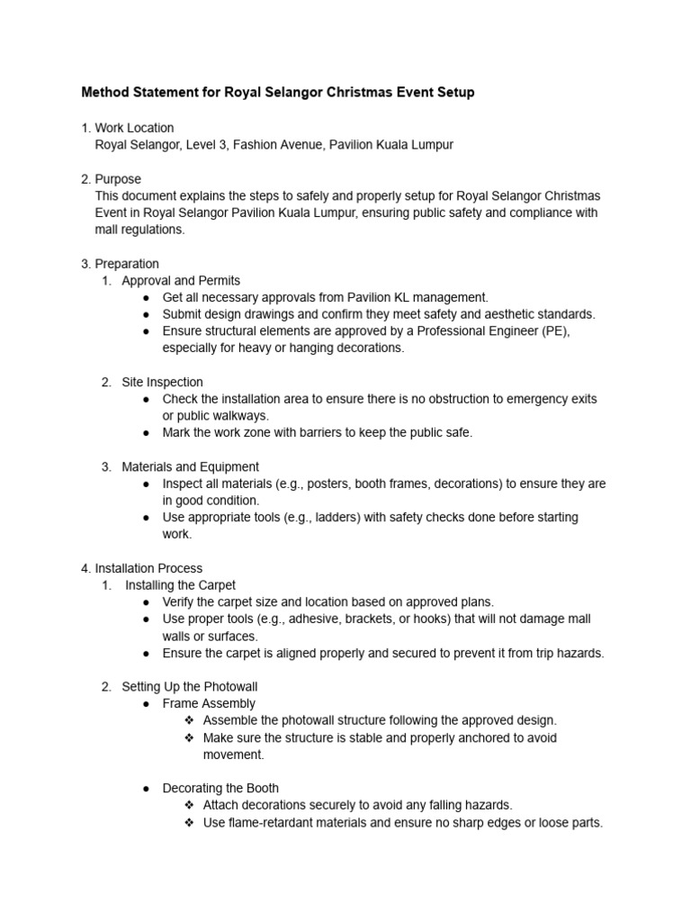 SAMPLE - Method Statement Form - Royal Selangor | PDF | Personal ...