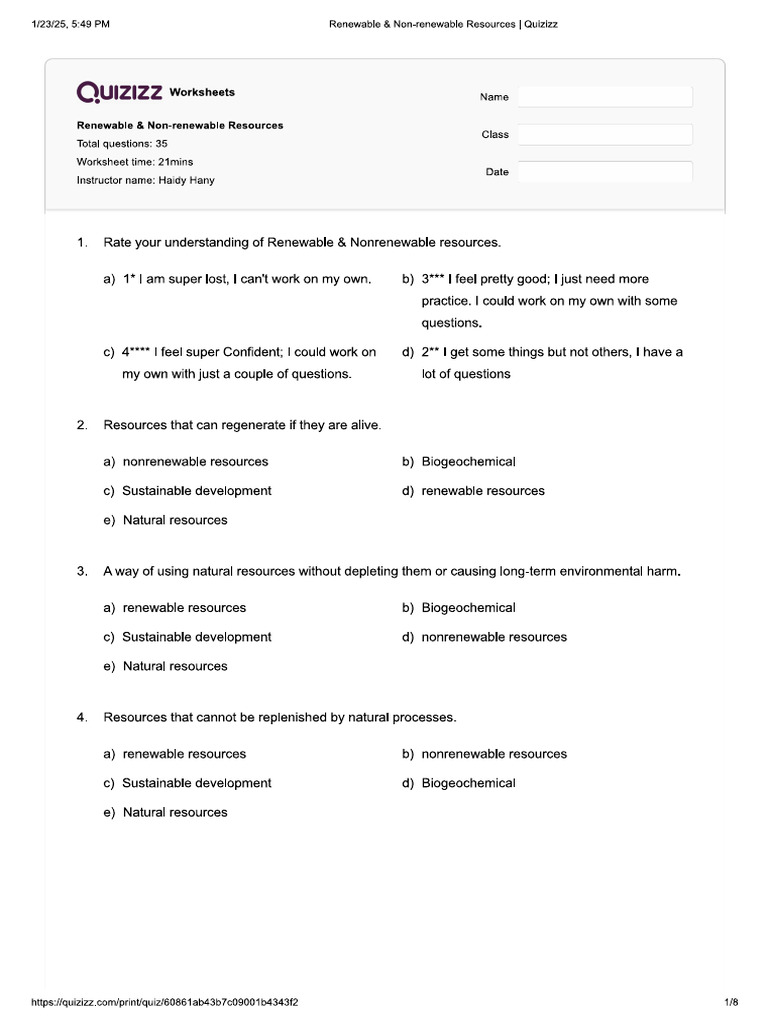 renewable quiz | PDF