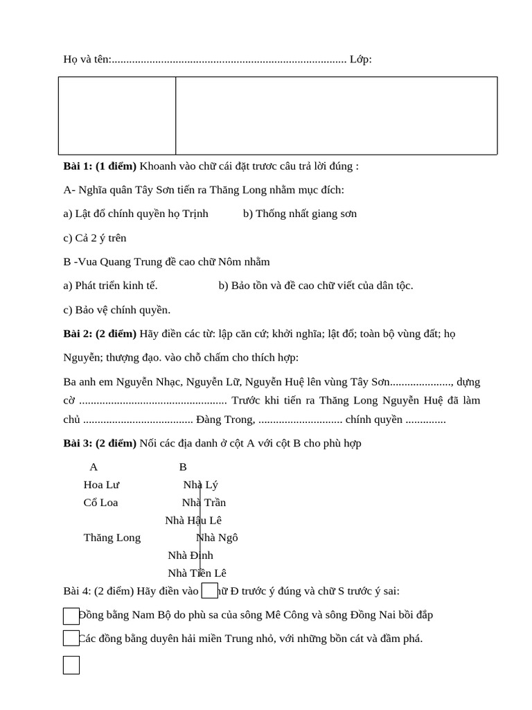 De Kiem Tra Cuoi Hoc Ki 2 Mon Lich Su Va Dia Li Lop 4 | PDF