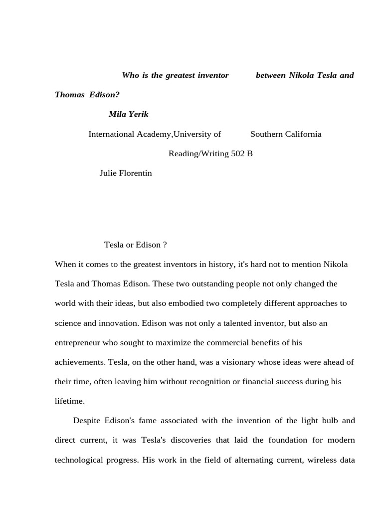 Nikola Tesla and Thomas Edison | PDF | Nikola Tesla | Alternating Current