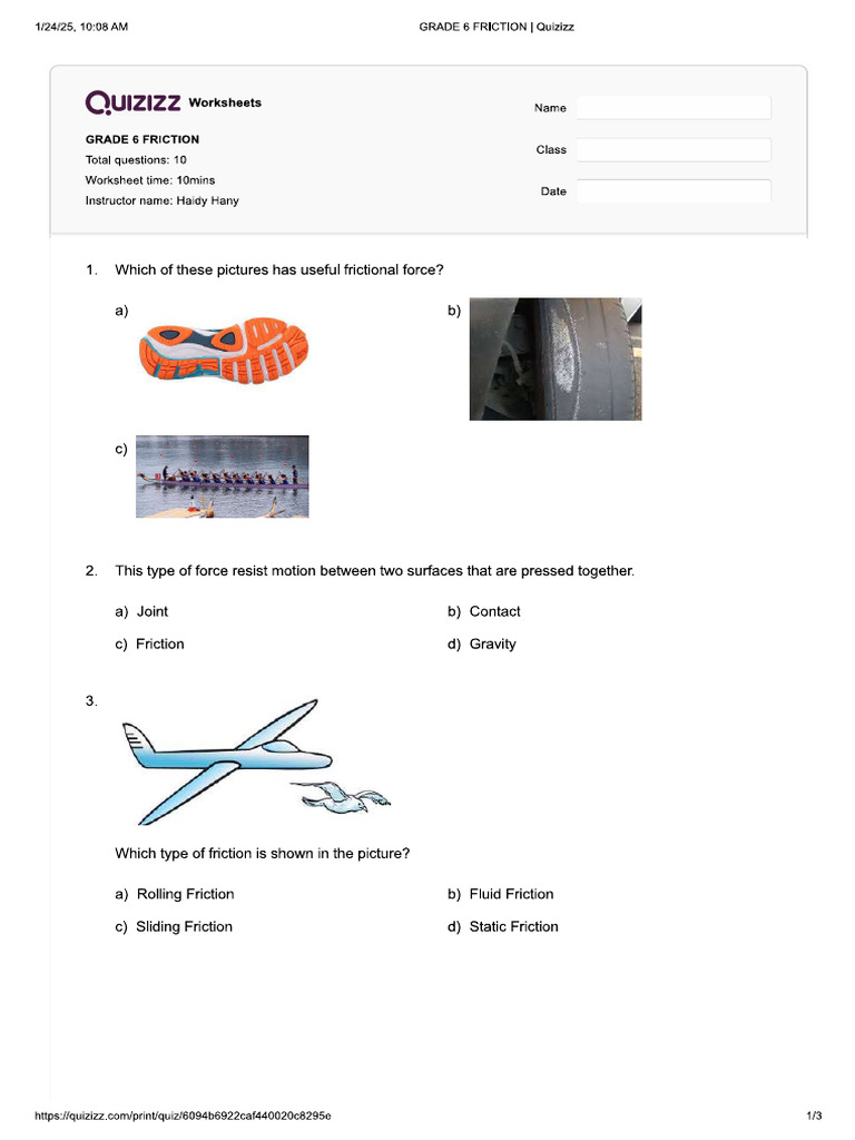 Friction Quiz 2 | PDF