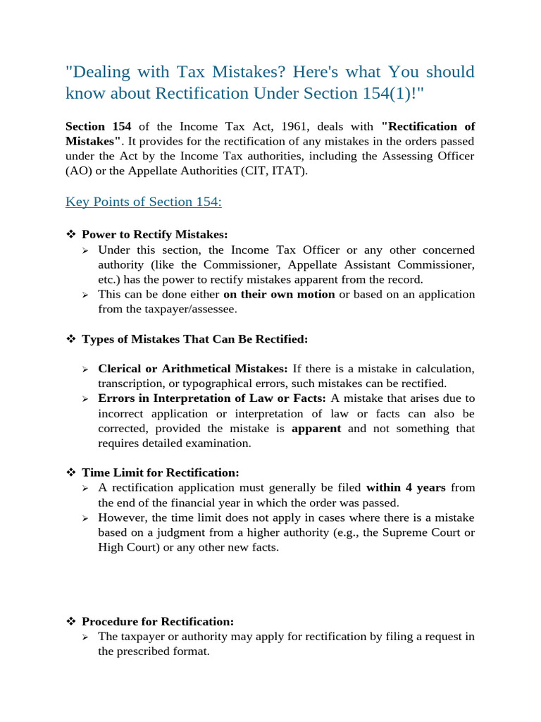 Blog Rectification Under Section 154 (1) - WIP | PDF | Appeal | Taxes