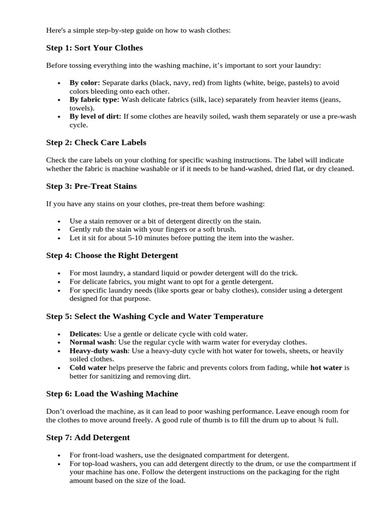 Laundry Washing Guide: Step-by-Step | PDF | Washing Machine | Laundry