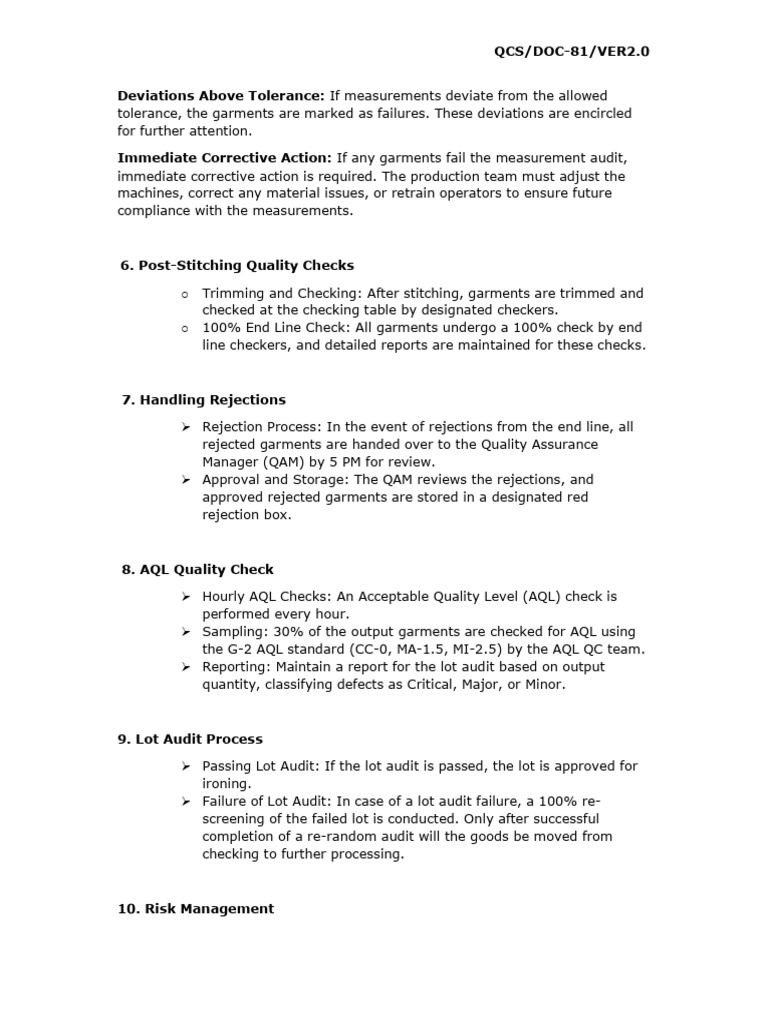 Garment Quality Control Procedures | PDF