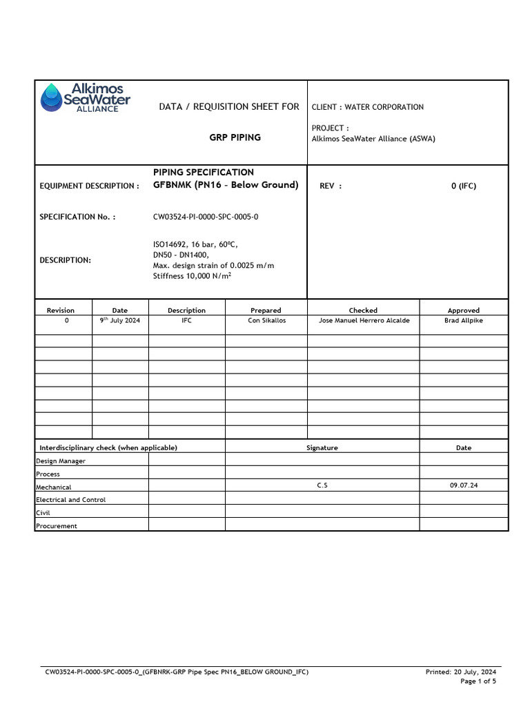 GRP Pipe Specification PN16 Below Ground | PDF | Pipe (Fluid Conveyance ...