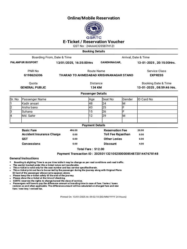 GSRTC. | PDF | Fare | Payments