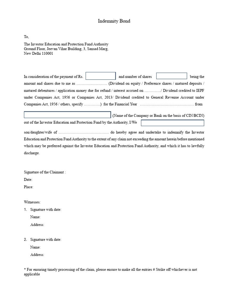 IEPF-Indemnity Bond | PDF