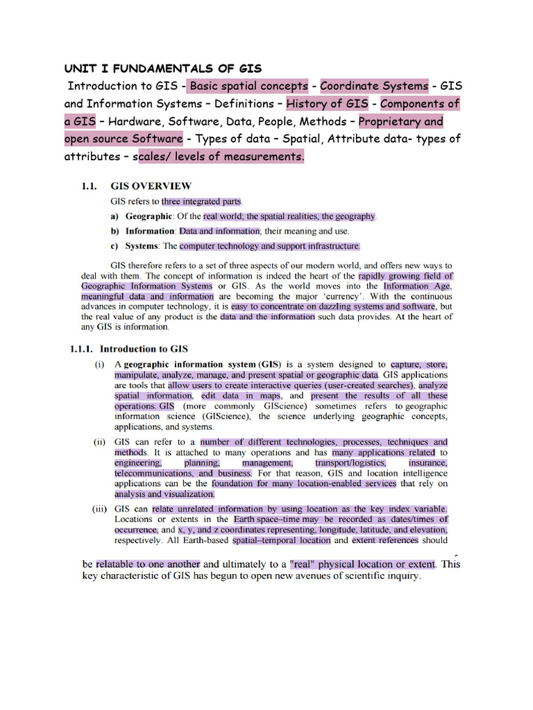 Unit 1 - GIS | PDF | Geographic Information System | Spatial Analysis