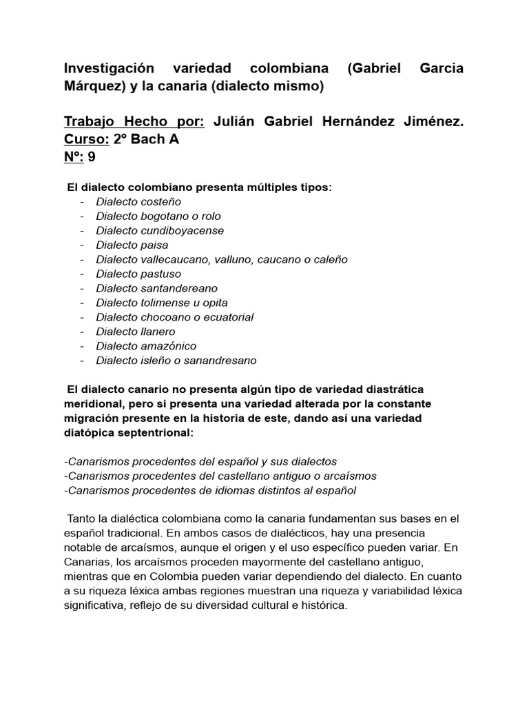 Dialectos Colombianos y Canarios | PDF | Dialecto | Colombia