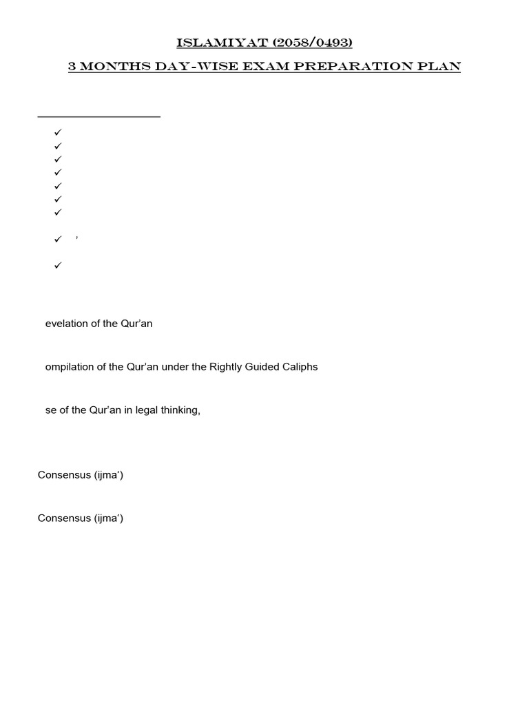 Study Plan For Examination | PDF | Hadith | Muhammad