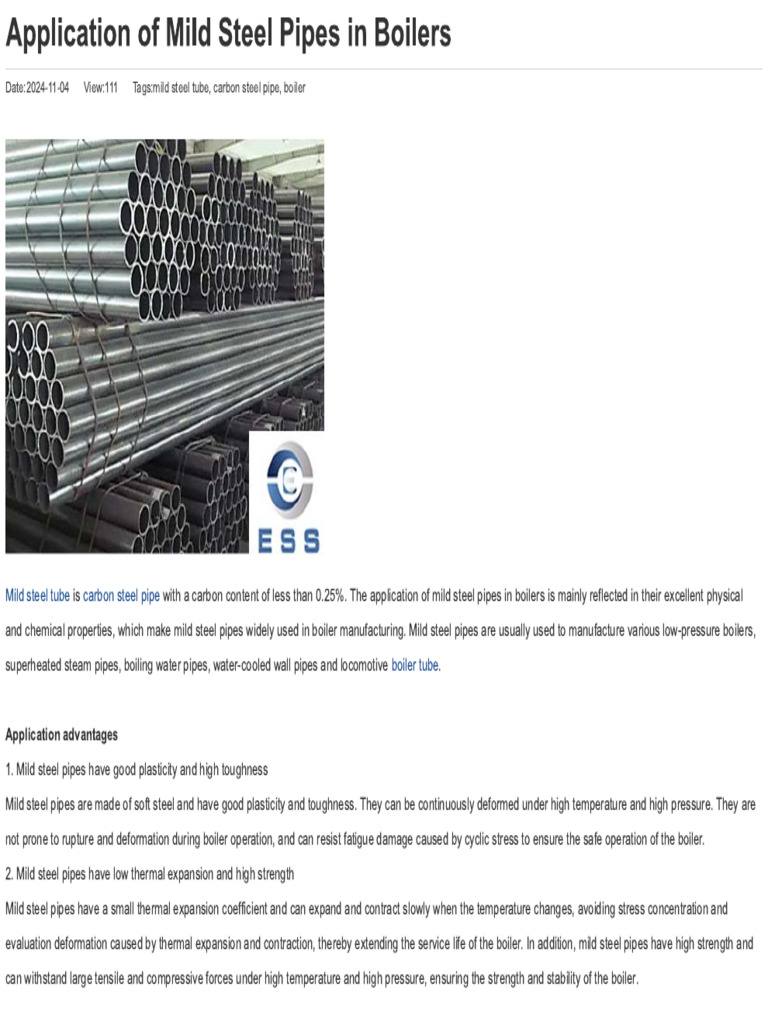 Application of Mild Steel Pipes in Boilers | PDF
