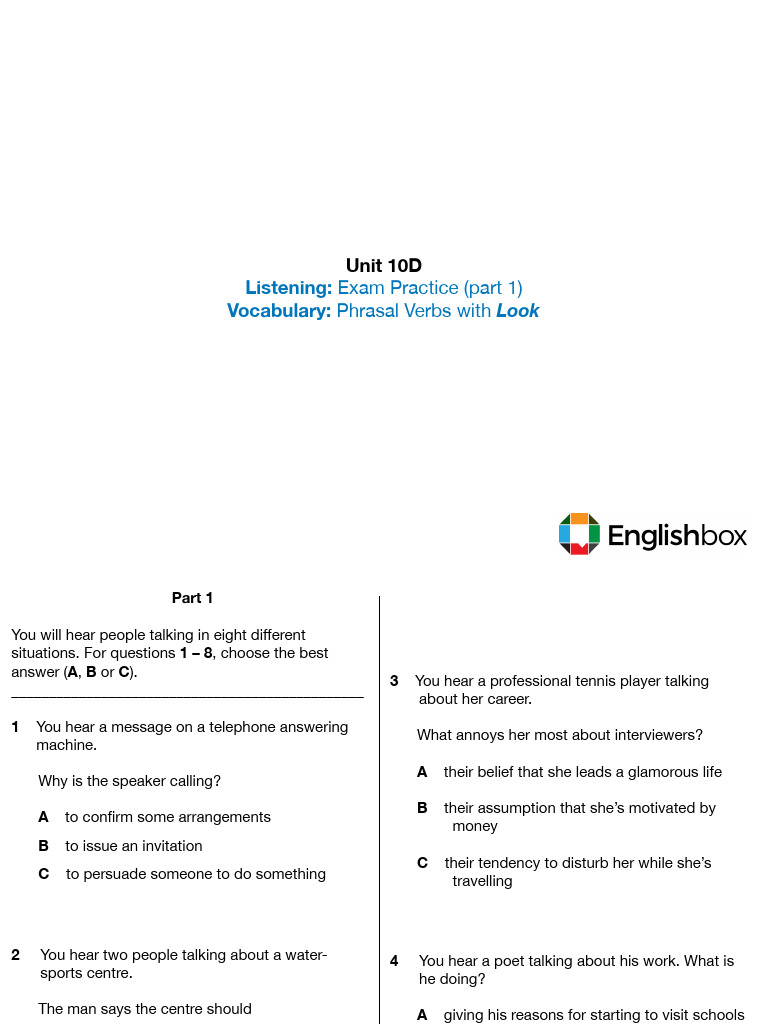 Listening Exam Practice: Phrasal Verbs | PDF