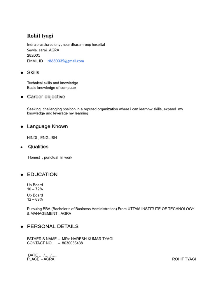 Rohit Tyagi's Resume and Skills Summary | PDF