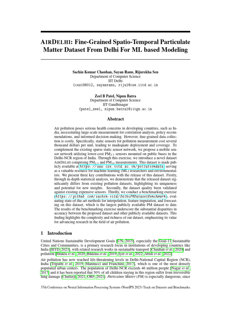 NeurIPS 2023 Airdelhi Fine Grained Spatio Temporal Particulate Matter Dataset From Delhi For ML ...