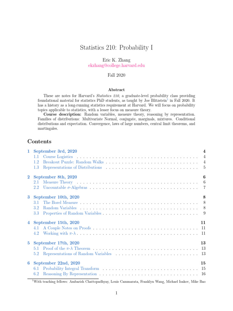 Stat 210 Notes Pdf Probability Distribution Random Variable