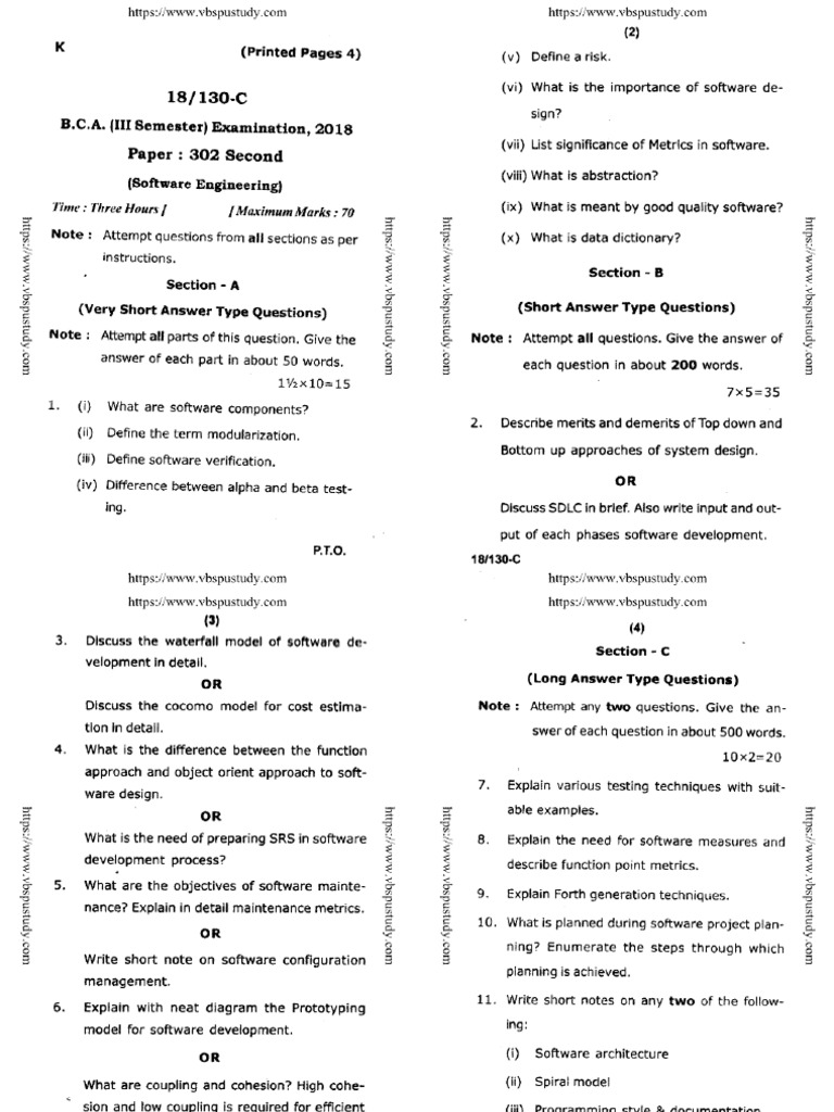 Bca 3 Sem Software Engineering 130 C 2018 | PDF