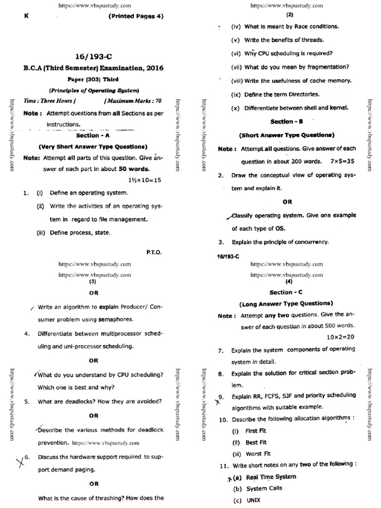 Bca 3 Sem Principles of Operating System 193 c 2016 | PDF