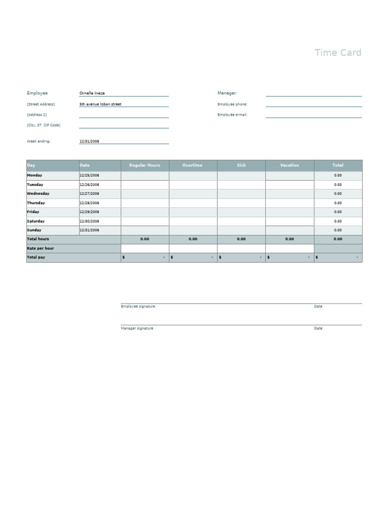Time Card 1 | PDF