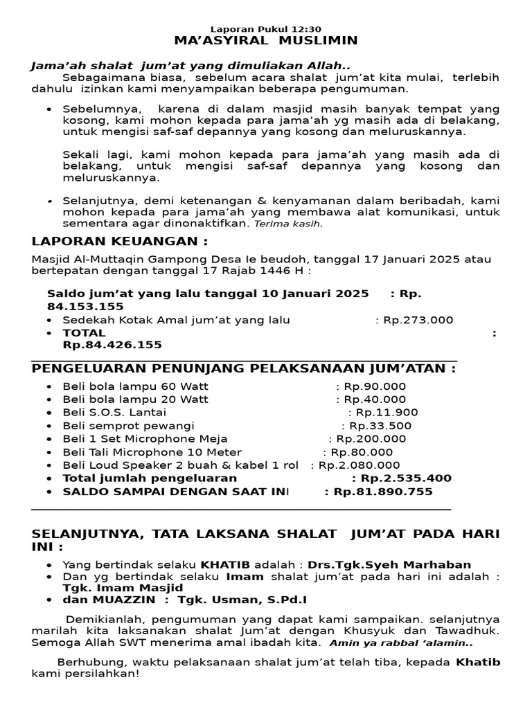 Contoh Cara Kerja DKM Masjid | PDF