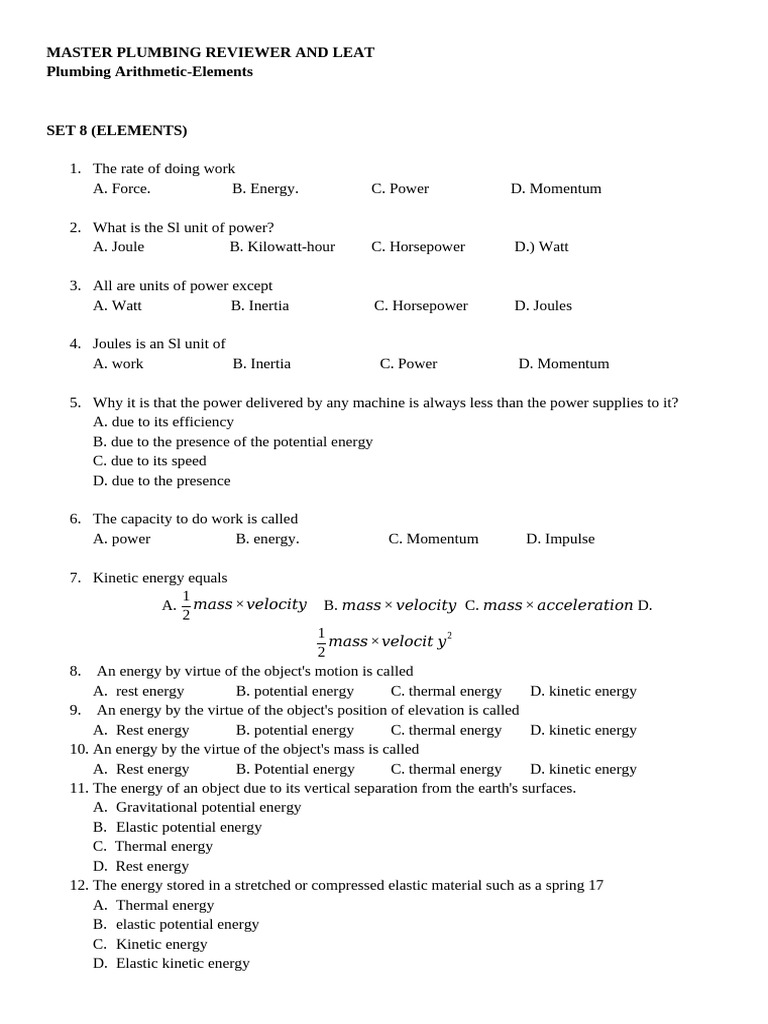 Master Plumbing Reviewer and Leat | PDF | Collision | Rotation Around A ...