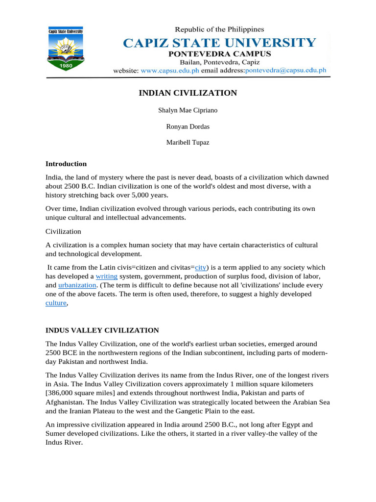 Indian Civilization | PDF | Vedas | Civilization