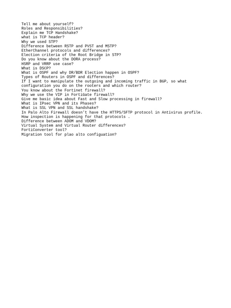 Interview Questions For N&S Eng | PDF