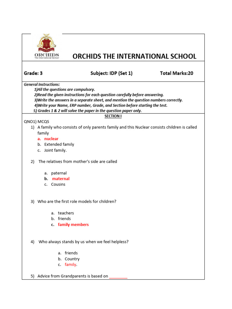 Grade 3 IDP Question Paper | PDF | Learning | Behavior Modification