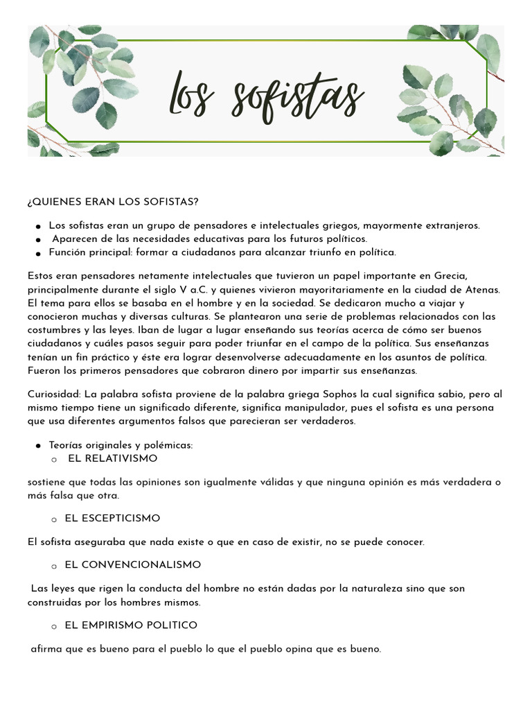 Los Sofistas | PDF | Platón | Epistemología
