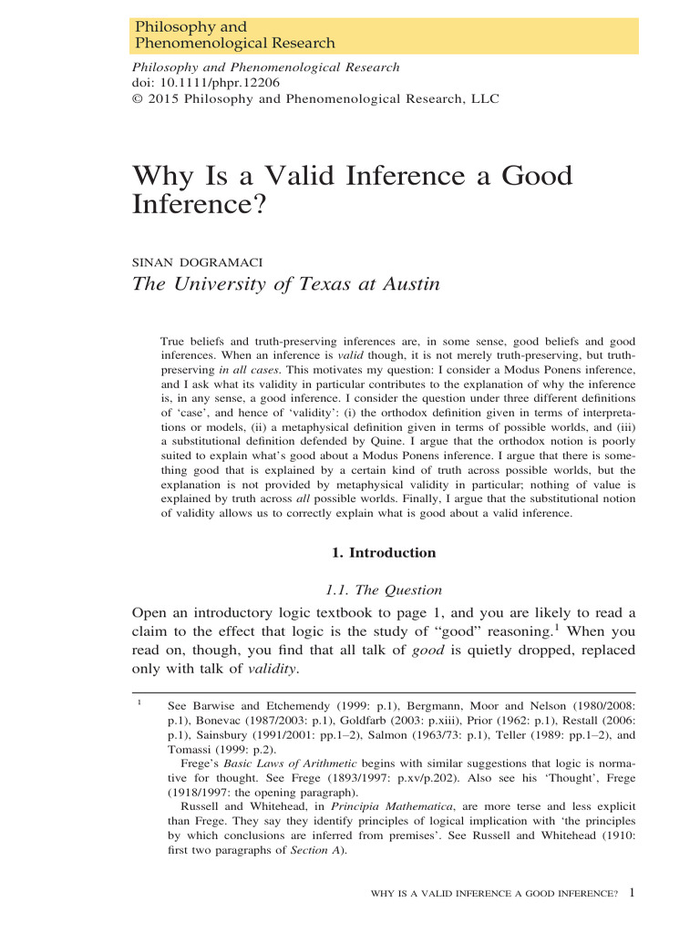 Dogramaci - Why Is a Valid Inference a GoodInference (2015) | PDF ...